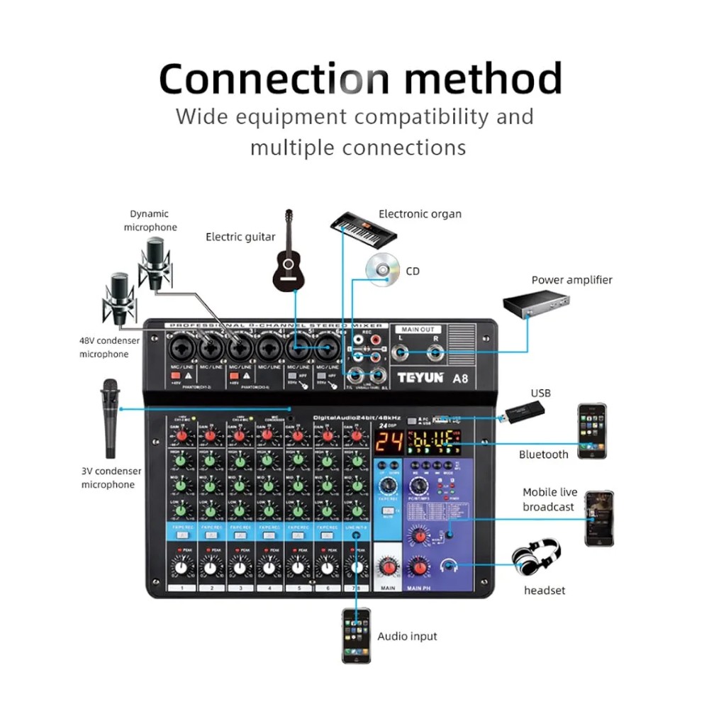 TEYUN 8-channel Portable Mixer - Beirut Violin Shop